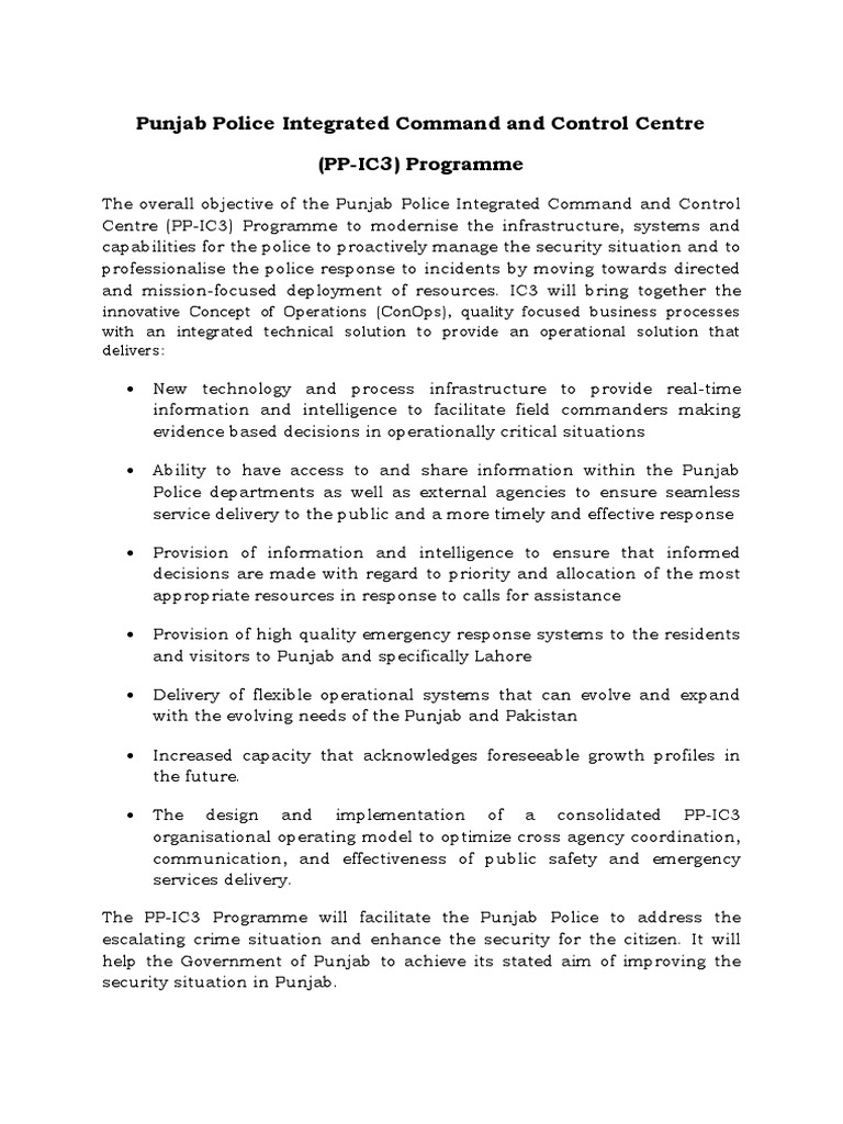 Punjab Police Integrated Command and Control Centre (PP-IC3) Programme ...
