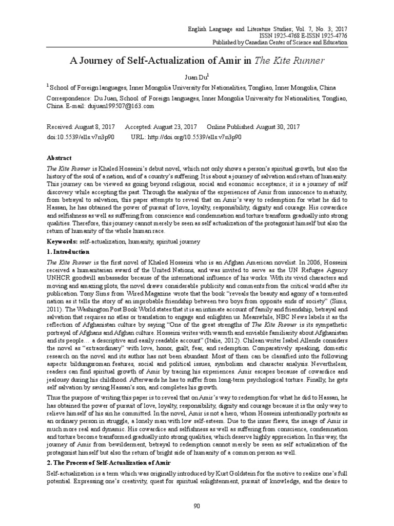A Journey of Self-Actualization of Amir in The Kite Runner | PDF | Self ...