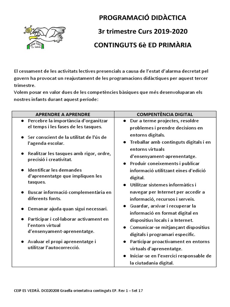 Taula Continguts 6è Curs 3r Trimestre | PDF
