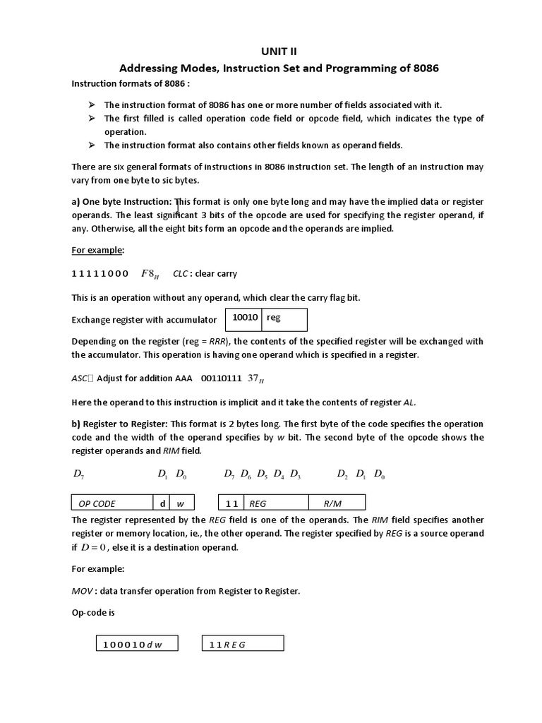 Unit Ii Addressing Modes, Instruction Set and Programming of 8086 | PDF | Assembly Language ...