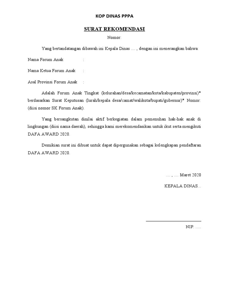 Format Surat Rekomendasi | PDF