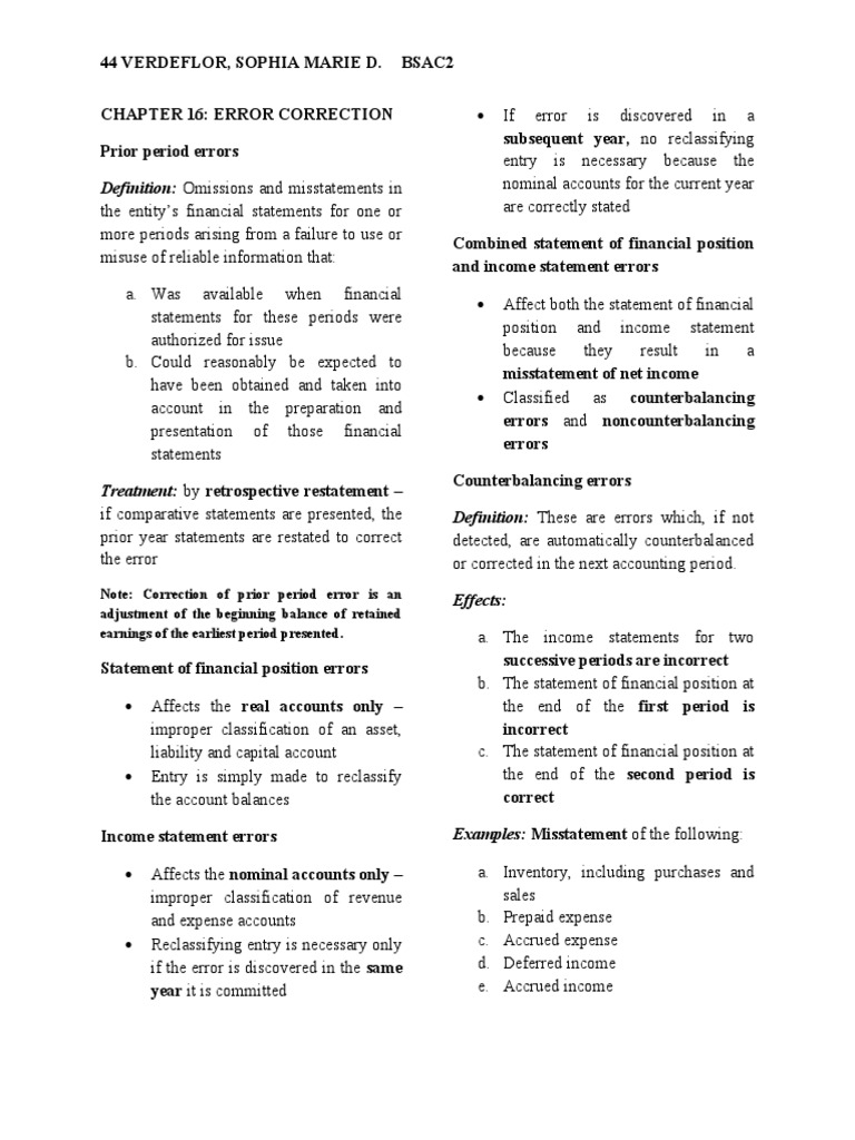 Error Correction & Statement of Cash Flows - OUTLINE | PDF | Equity ...