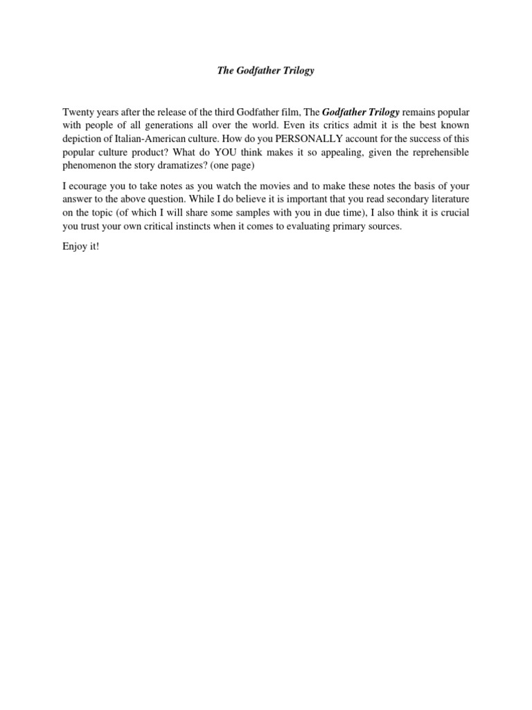 Film Studies: Analyzing The Godfather | PDF