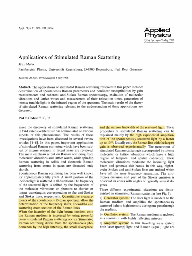 Max - Maier - Applications of Stimulated Raman Scattering PDF | PDF | Nonlinear Optics | Laser