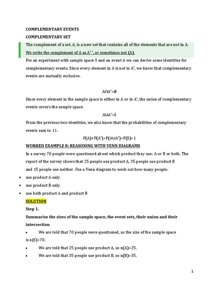 Complementary Events | PDF | Teaching Mathematics