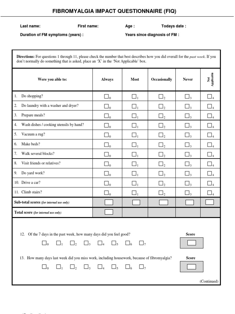 FIQ Questionnaire | PDF | Nervous System | Psychology