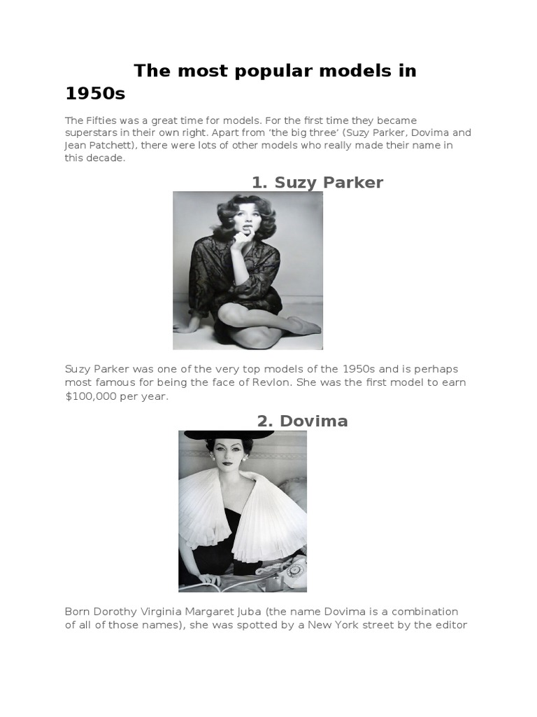 The Most Popular Models in 1950s: 1. Suzy Parker | PDF | Modeling | Fashion
