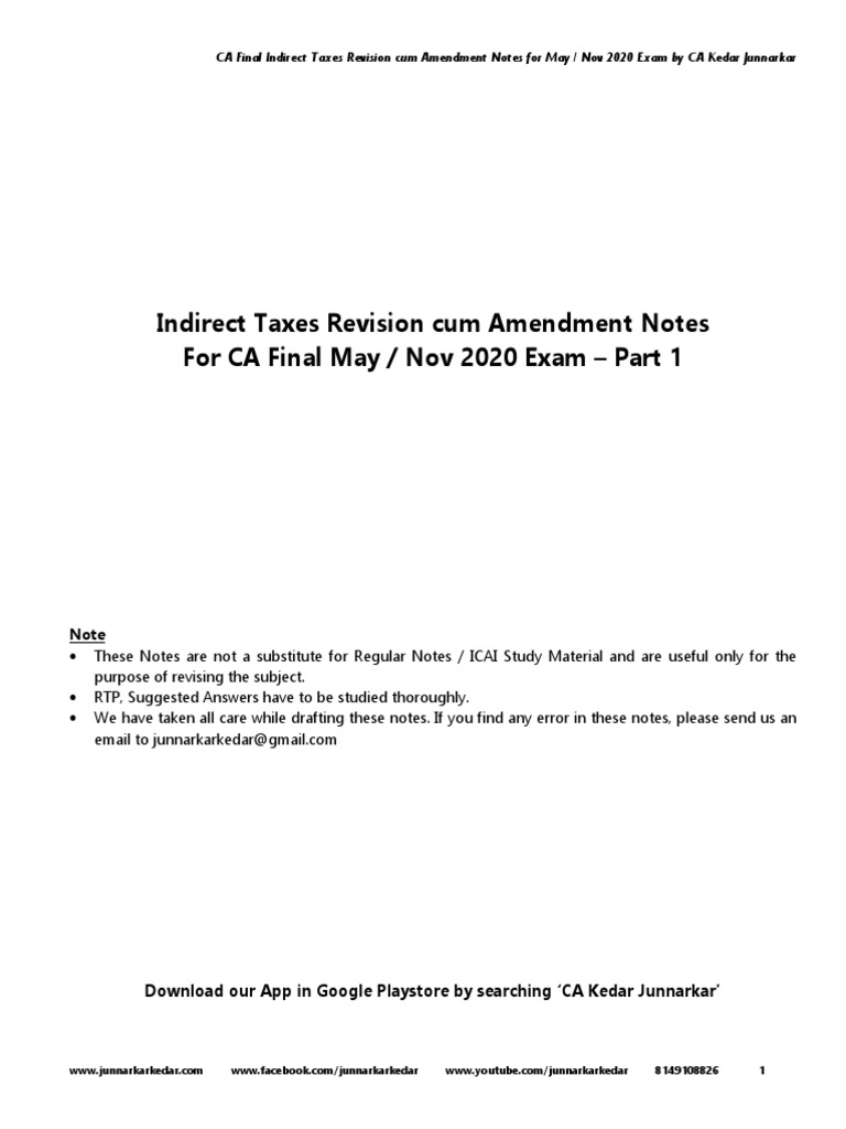 CA Final IDT Revision Notes Part 1 | PDF | Excise | Taxation