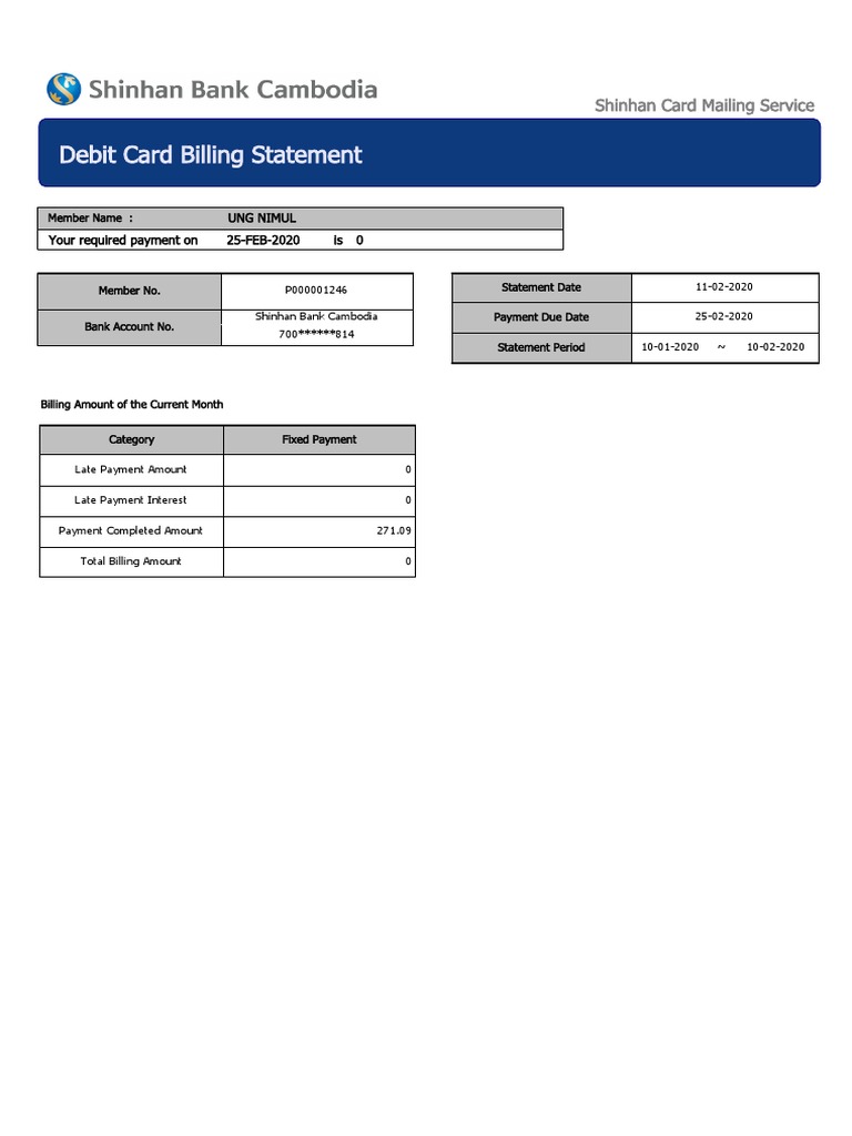 Shinhan Bank Debit Card Statement | PDF