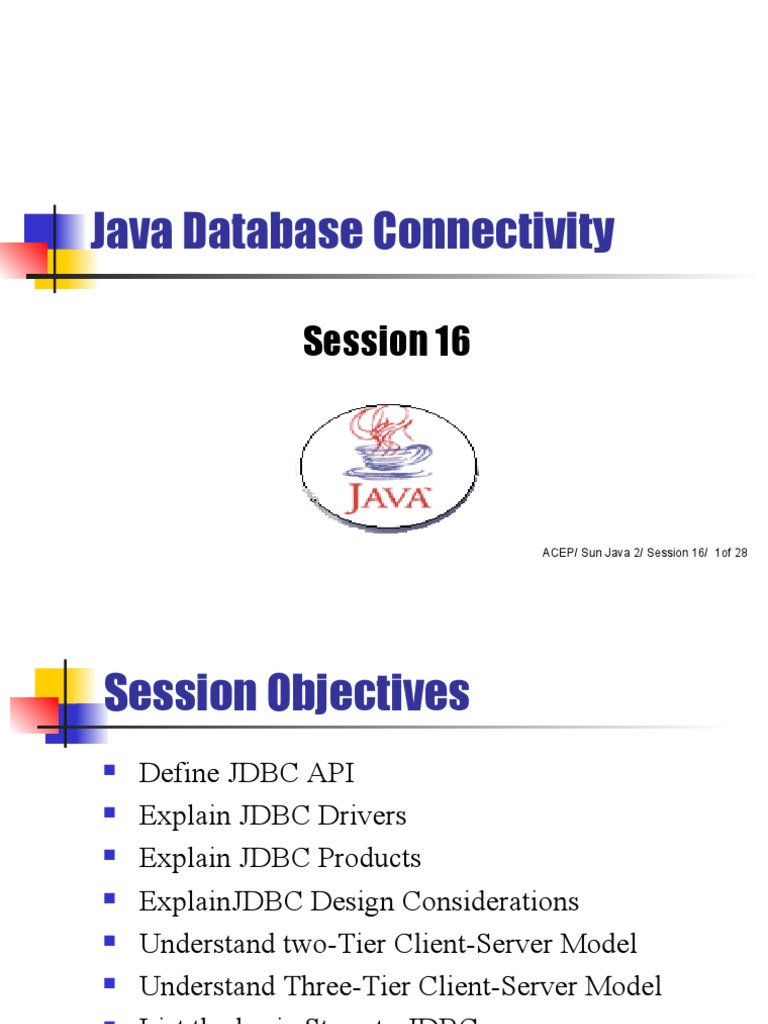 Java Database Connectivity: Session 16 | PDF | Object Oriented ...