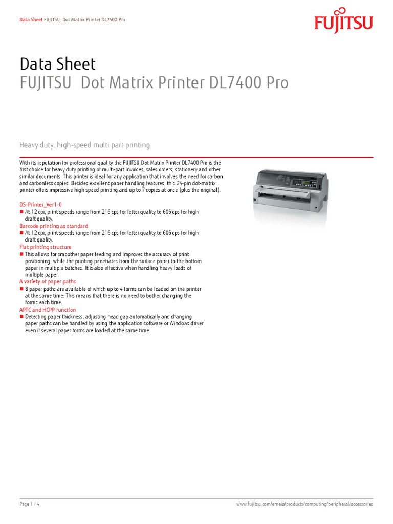 Ds Dot Matrix Printer DL7400 Pro | PDF | Printer (Computing) | Office Equipment