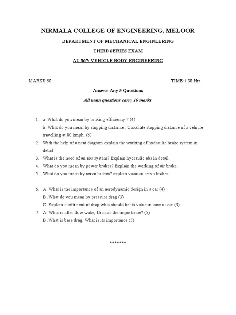 Auto Trnsmission Question Paper | PDF