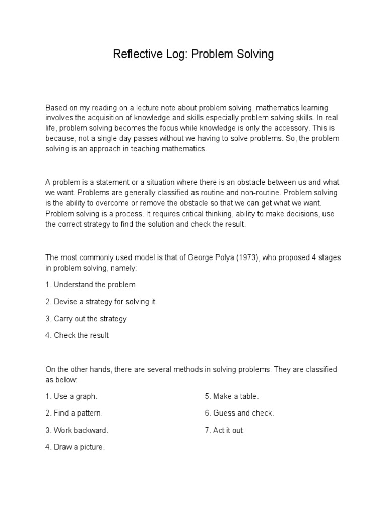 Reflective Log: Problem Solving | PDF | Multiplication | Subtraction