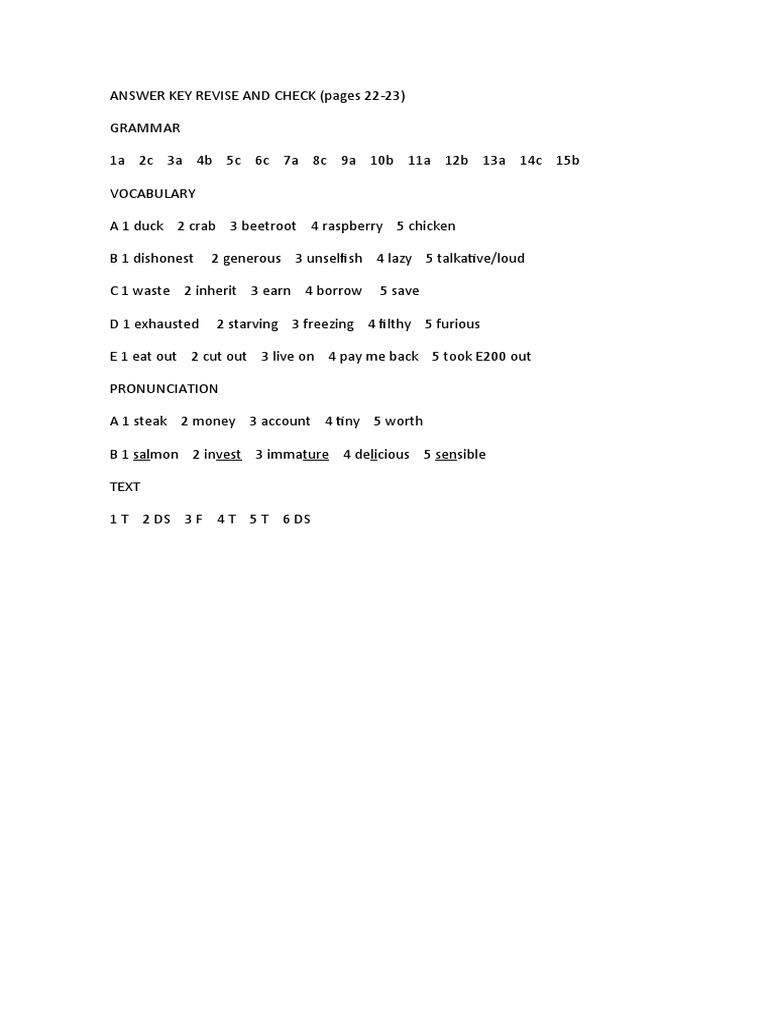 Answer Key Revise and Check 1 2 3º | PDF