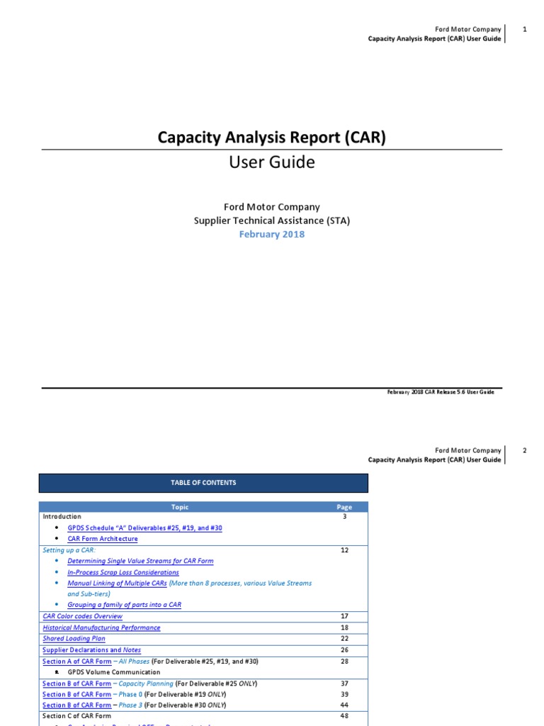 Capacity Analysis Report (CAR) : User Guide | PDF | Car | Ford Motor ...
