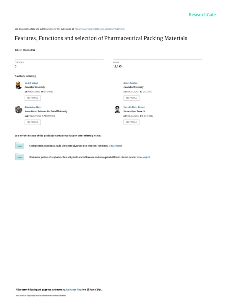 3 Features Functions and Selection of Pharmaceutical Packaging | PDF ...