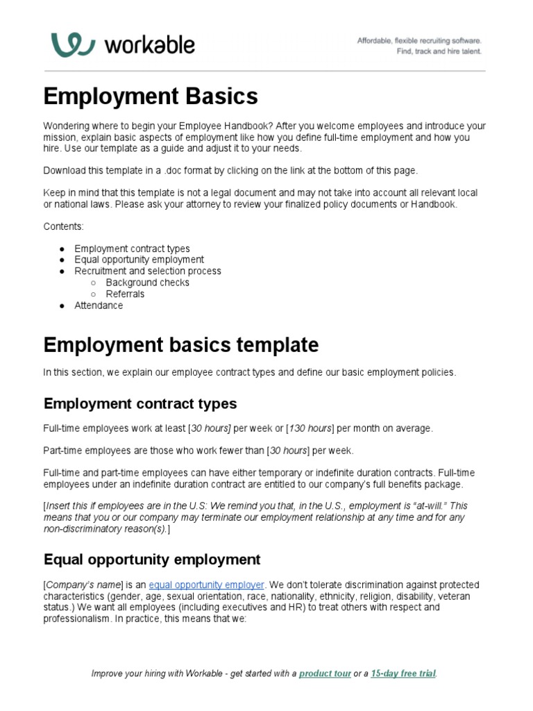 Employment Basics Template | PDF | Recruitment | Background Check