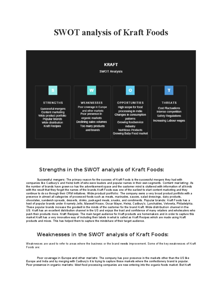 Kraft Foods SWOT Analysis Overview | PDF | Kraft Foods | Brand