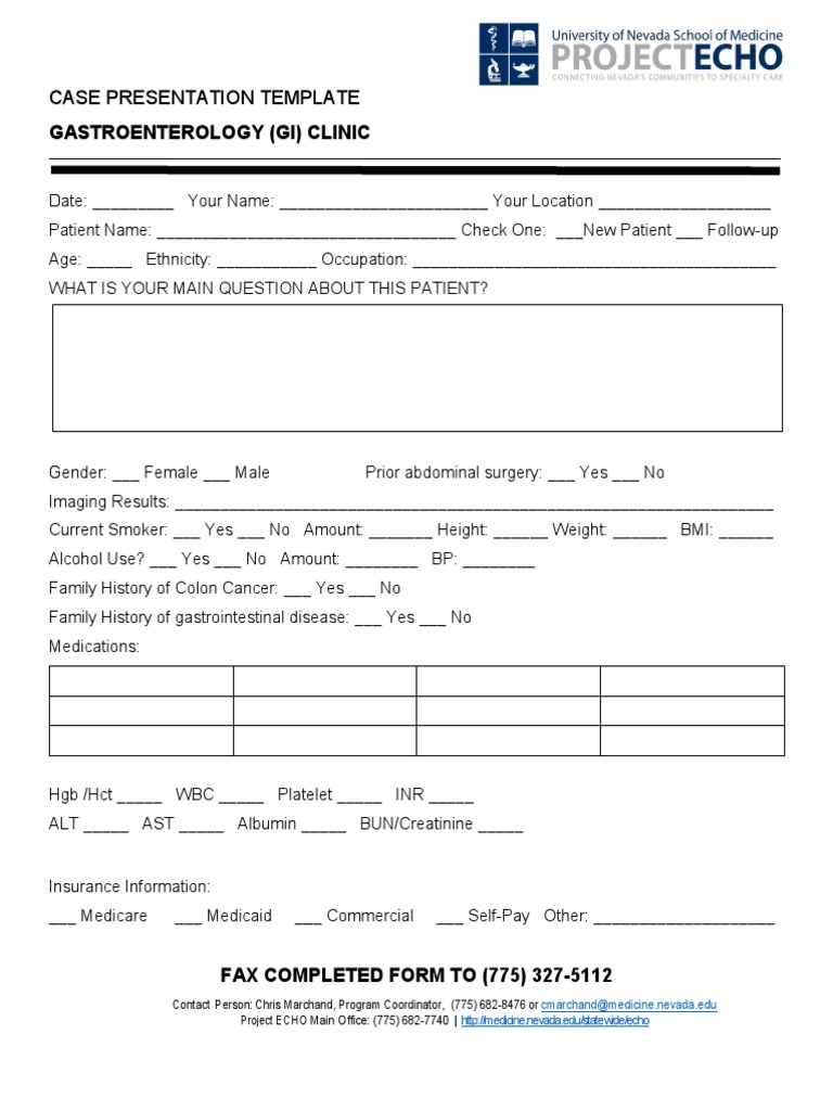 Gastroenterology (Gi) Clinic: Case Presentation Template | PDF | Wellness