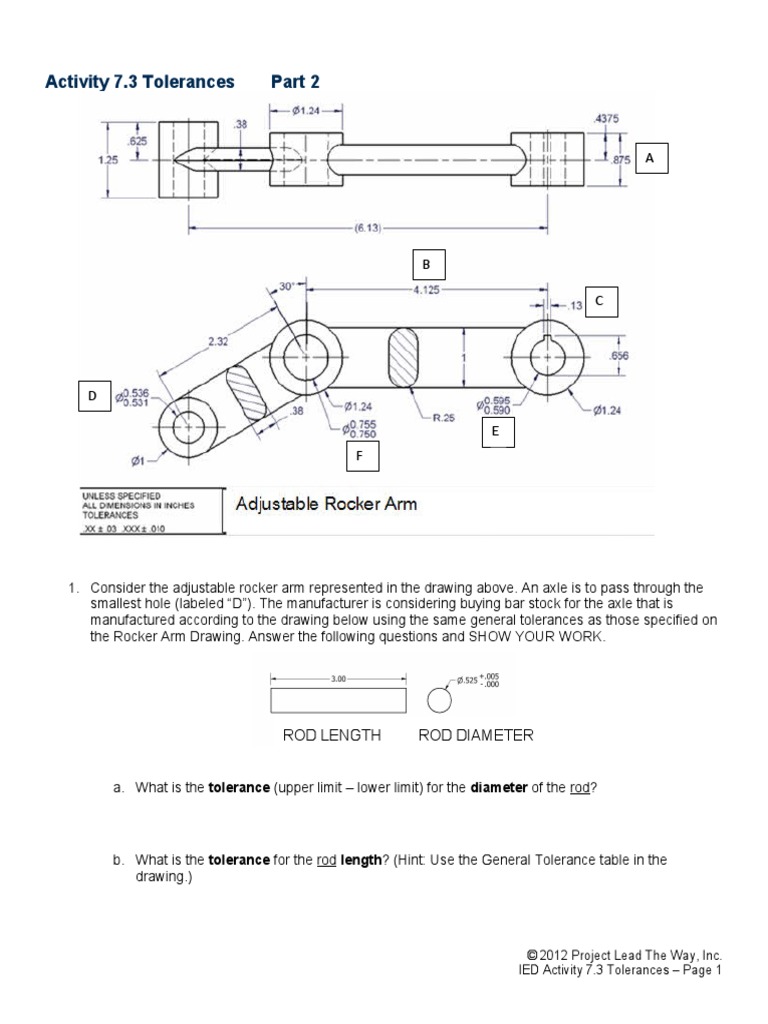 Activity 7.3 Tolerances: © 2012 Project Lead The Way, Inc. IED Activity ...