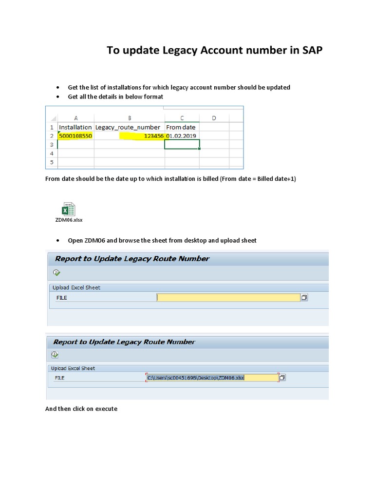 To Update Legacy Account Number in SAP: ZDM06 | PDF