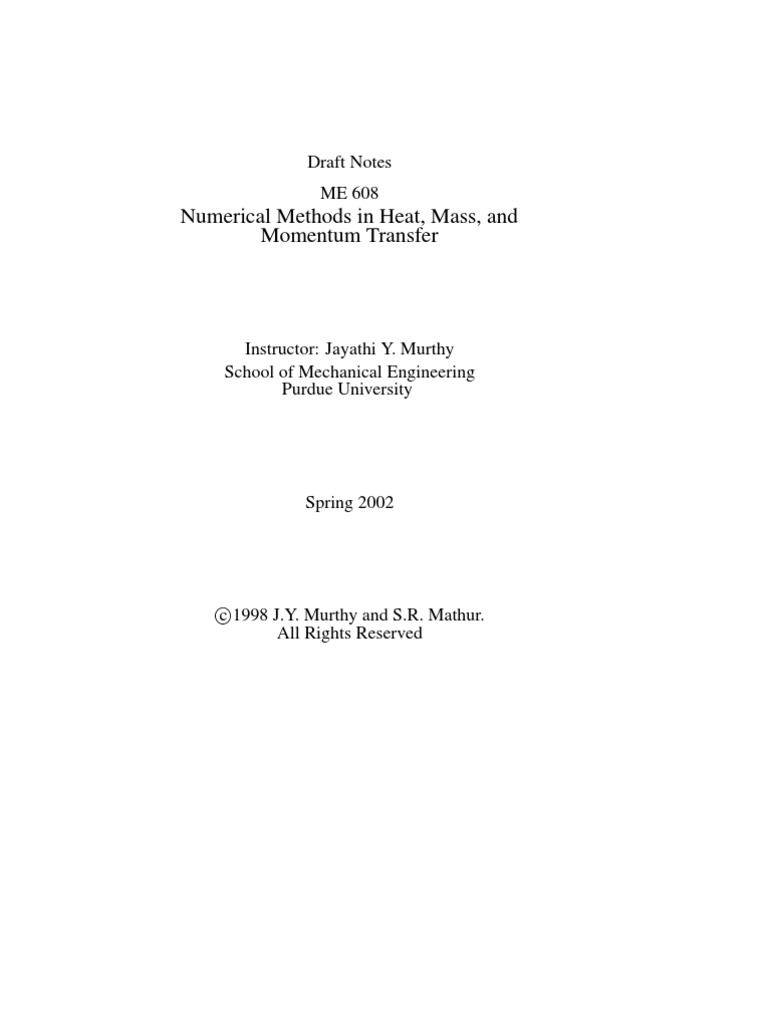 Numerical Methods in Heat, Mass, and Momentum Transfer | PDF | Partial ...