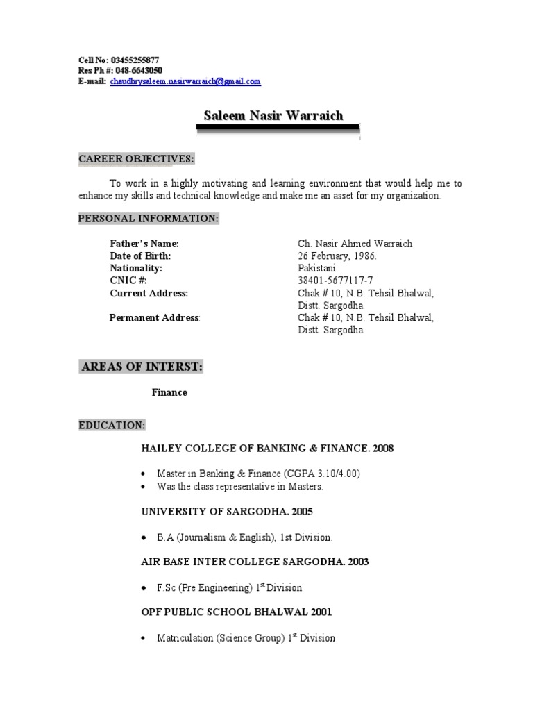 Saleem New CV | PDF | Banks | Business