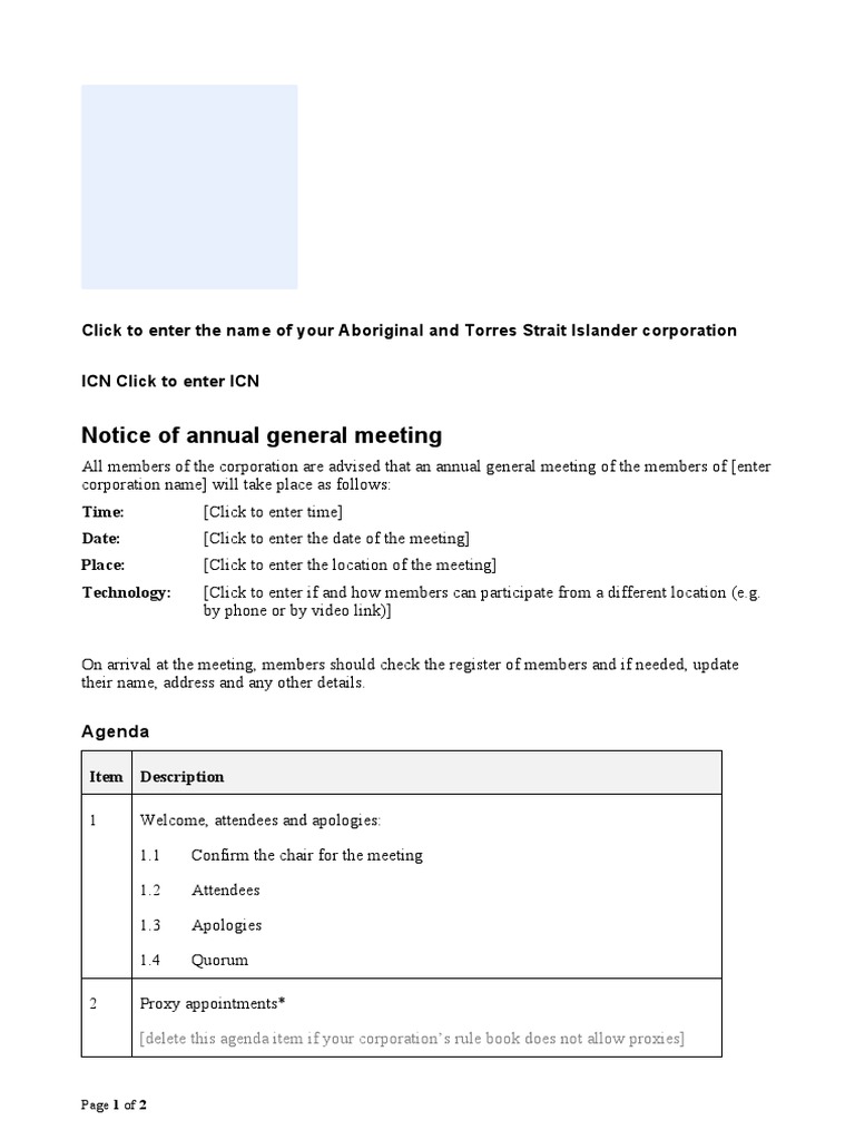 Notice of Annual General Meeting Template | PDF