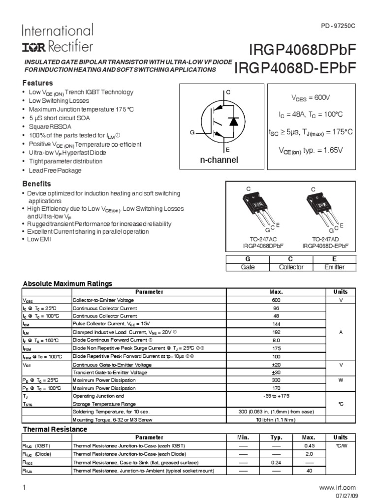 Infineon IRGP4068D DataSheet v01 00 en | PDF | Bipolar Junction ...