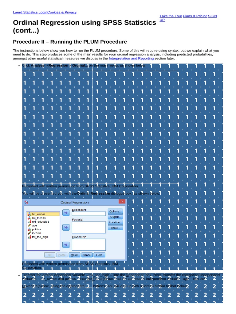 Ordinal Regression Using SPSS Statistics (Cont... ) : Procedure II ...