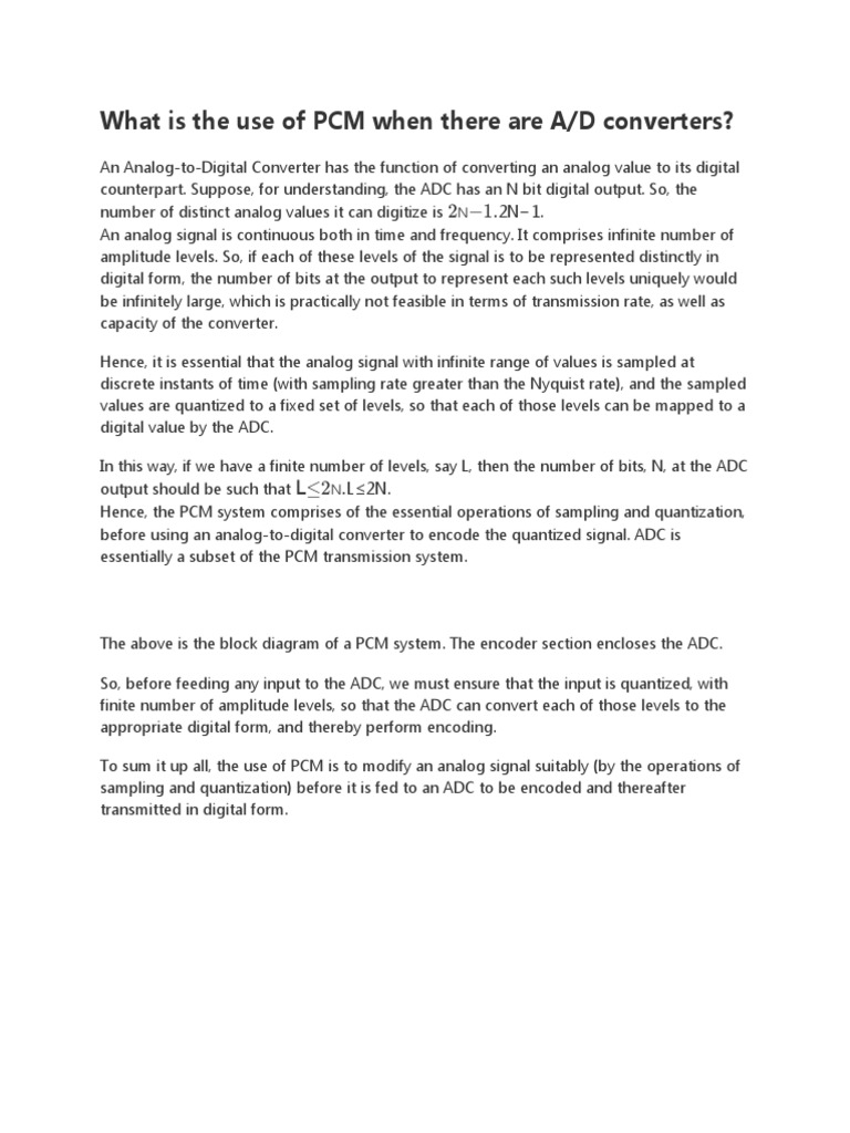PCM's Role in A/D Conversion | PDF | Analog To Digital Converter ...