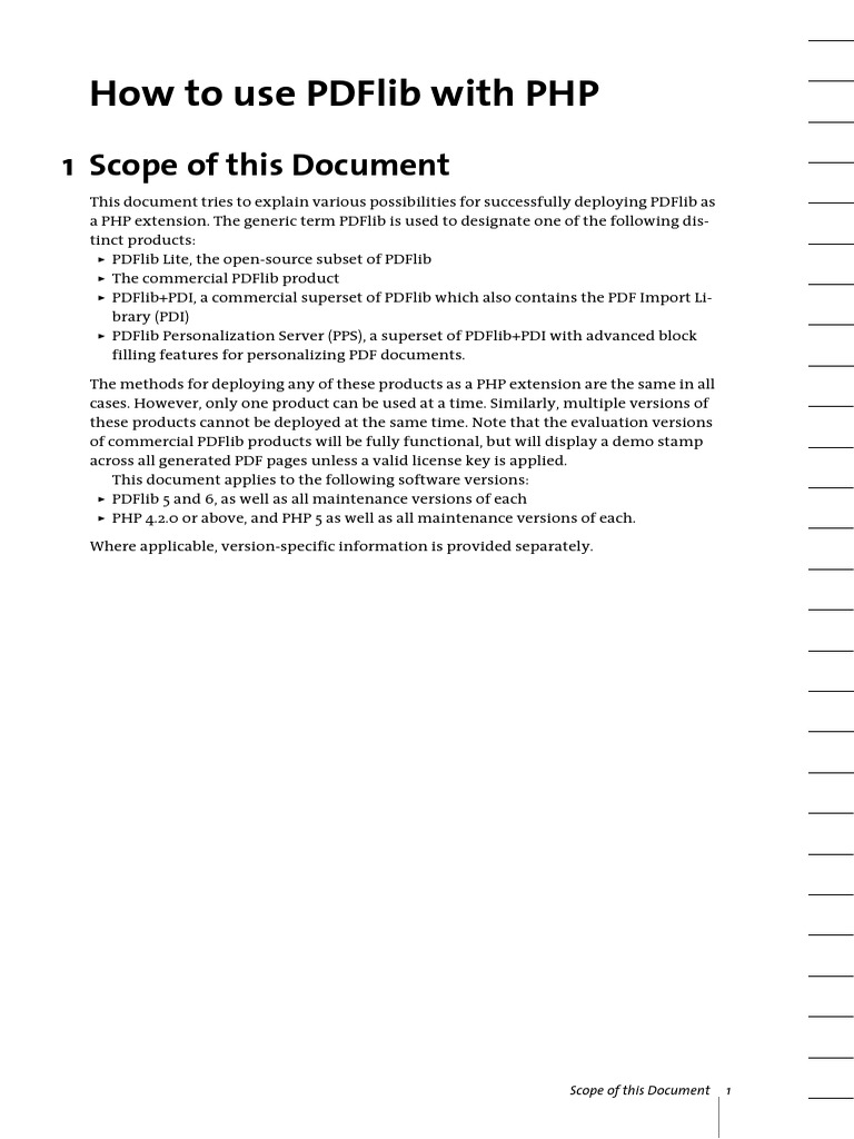 How To Use Pdflib With PHP: 1 Scope of This Document | PDF | Pear | Php