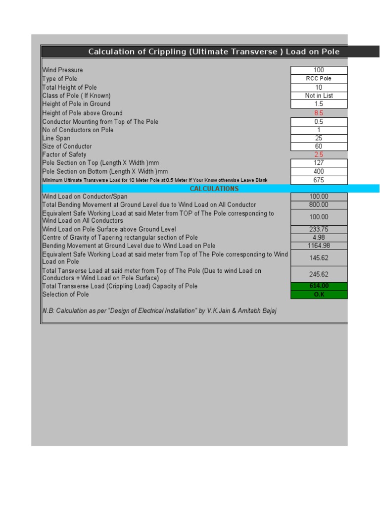 RCC Pole Load Calculation Guide | PDF | Metre | Kilogram