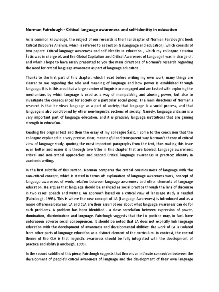 Norman Fairclough - Critical Language Awareness and Self-Identity in ...