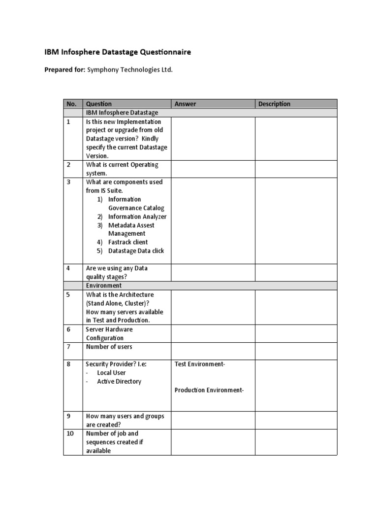 IBM Infosphere Datastage Implementation Questionnaires - 26 Apr | PDF