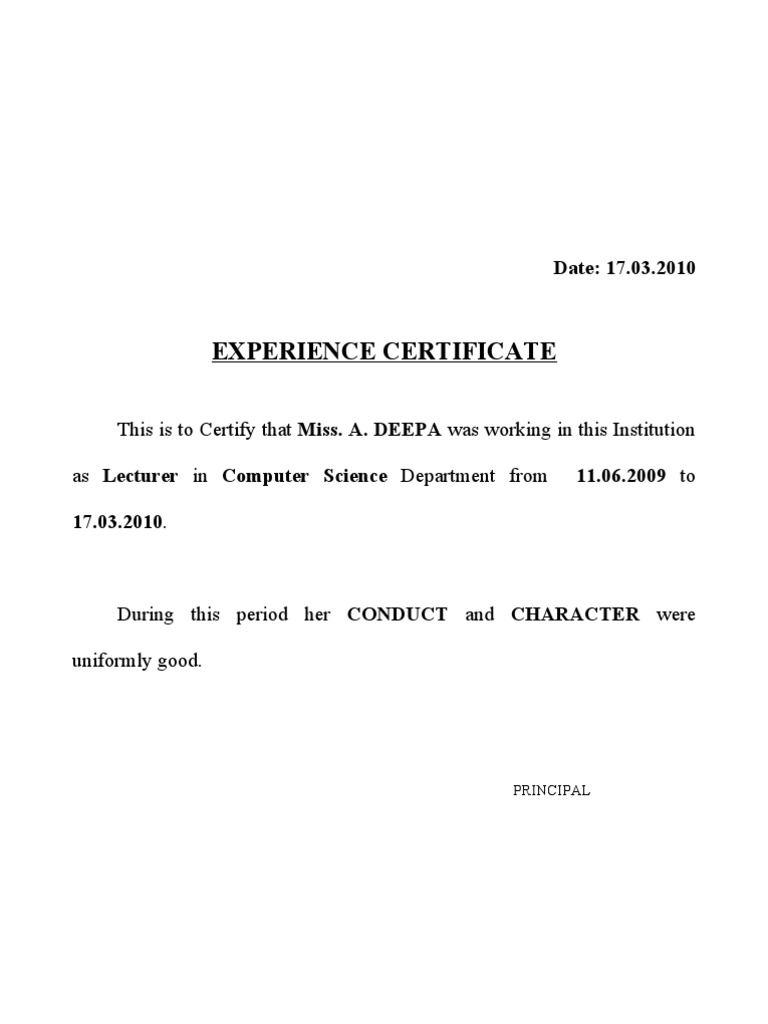Experience Certificate Relieving Order