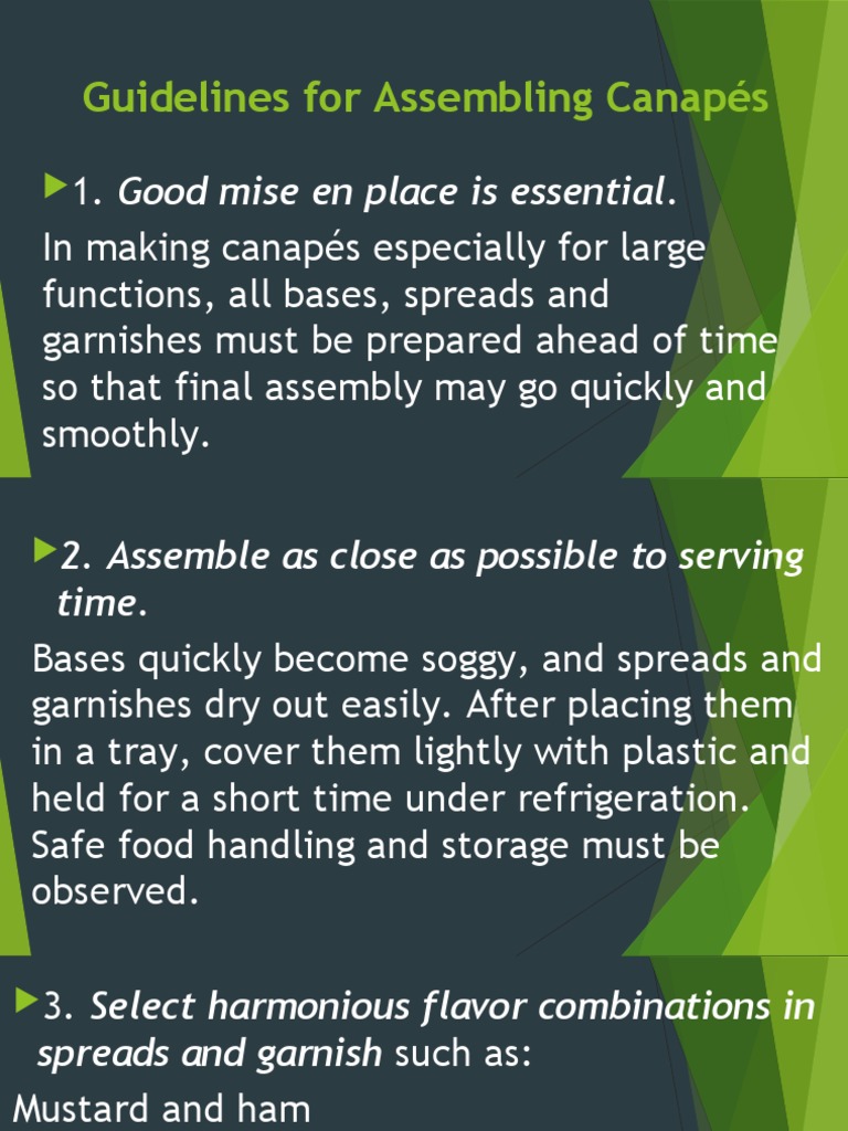 Assembling Canapés: Key Guidelines | PDF | Cooking, Food & Wine | Home ...