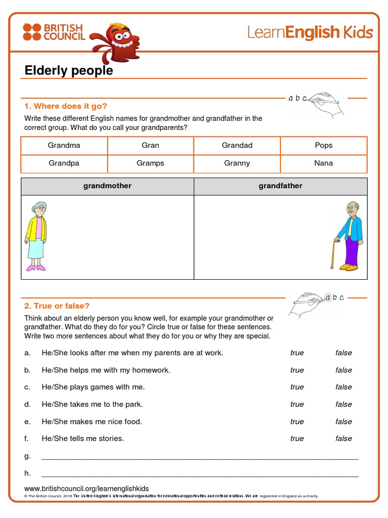 Worksheets Elderly People v2 | PDF | Grandparent | Interpersonal ...