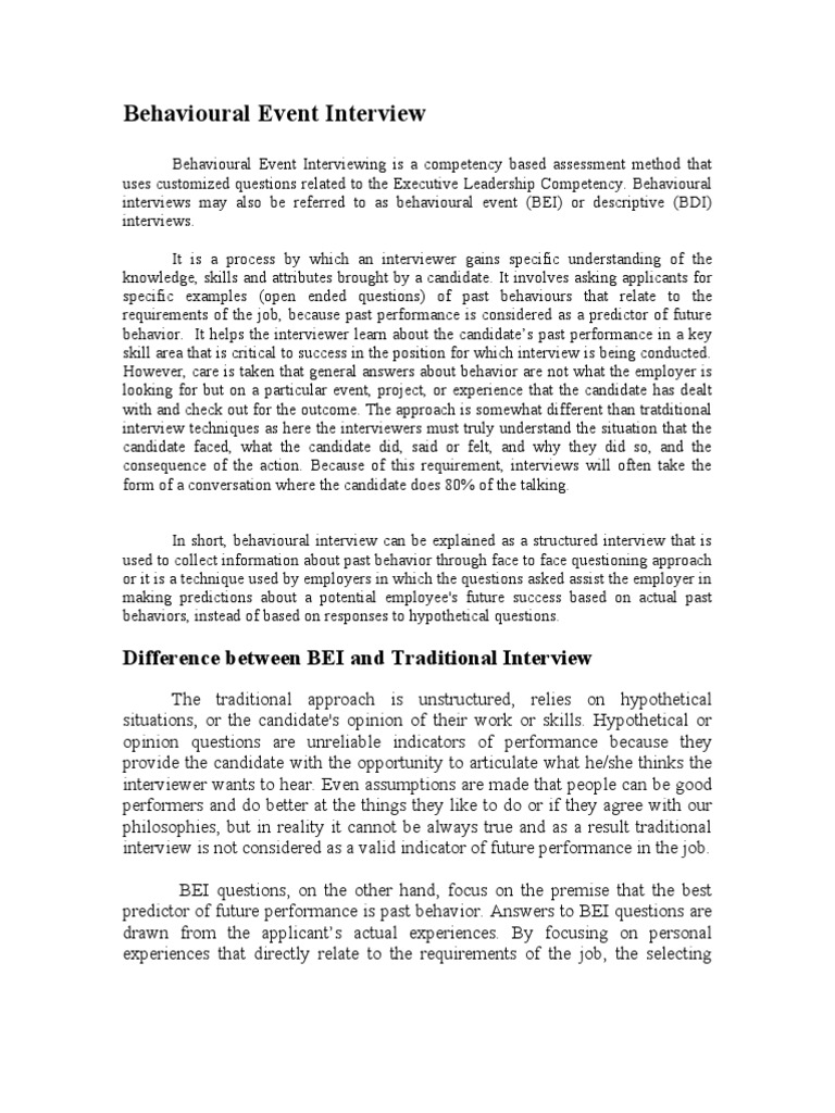 Behavioural Event Interview 575 | PDF