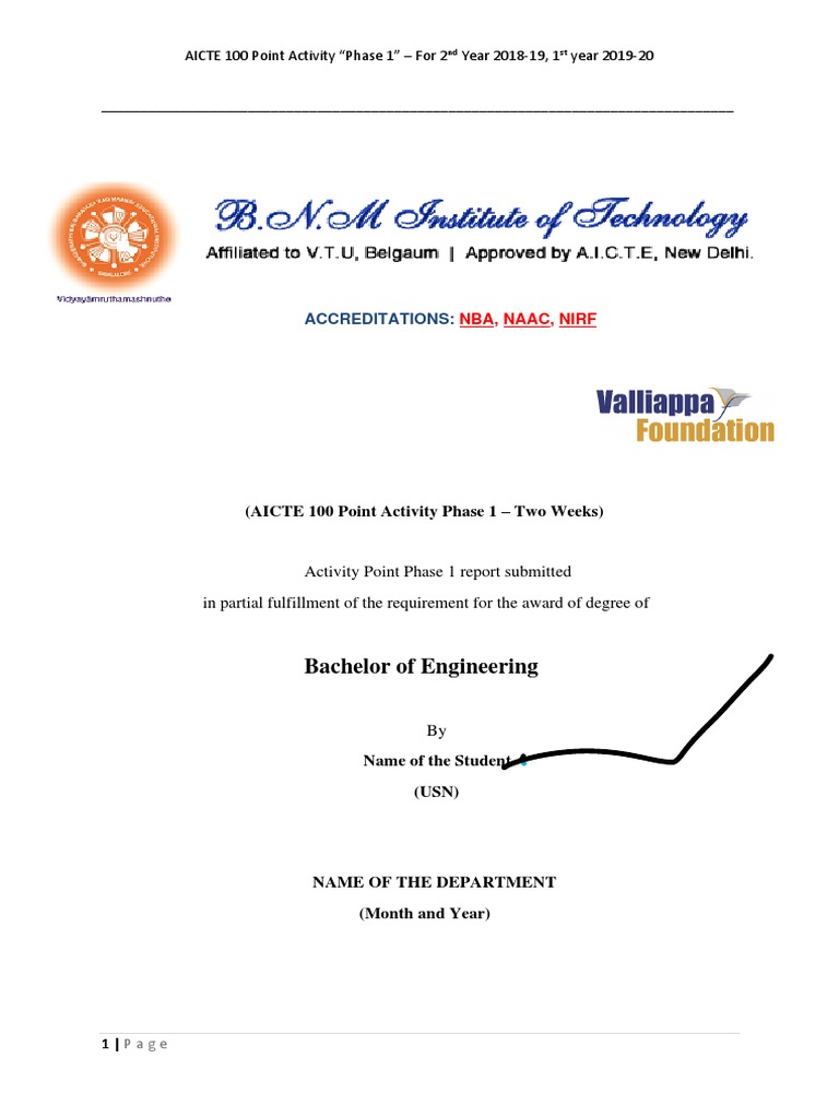 AICTE 100 Point Activity Project Report Template PDF | PDF | Typefaces | Serif