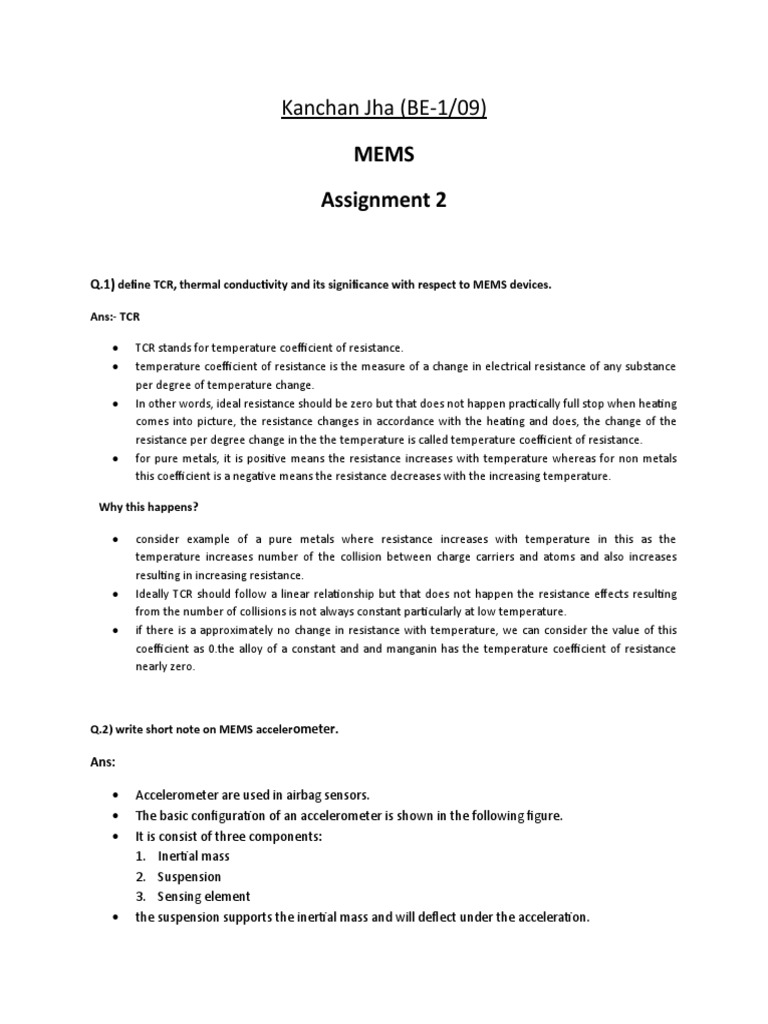 MEMS Assignment 2 | Download Free PDF | Electrical Resistance And Conductance | Reliability ...