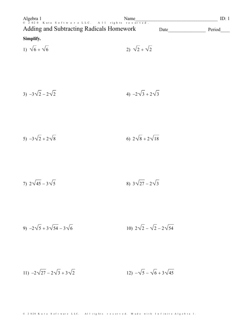 Adding and Subtracting Radicals Worksheet | PDF | Teaching Methods ...