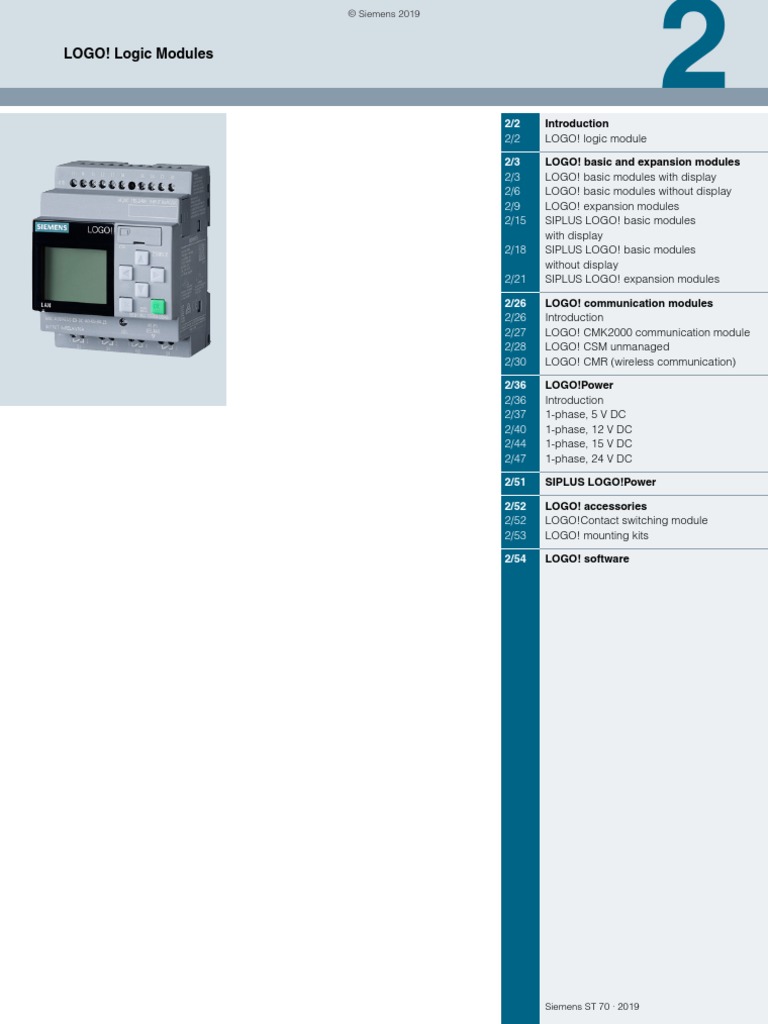 LOGO! Logic Modules: Siemens ST 70 2019 | PDF | Alternating Current | Relay