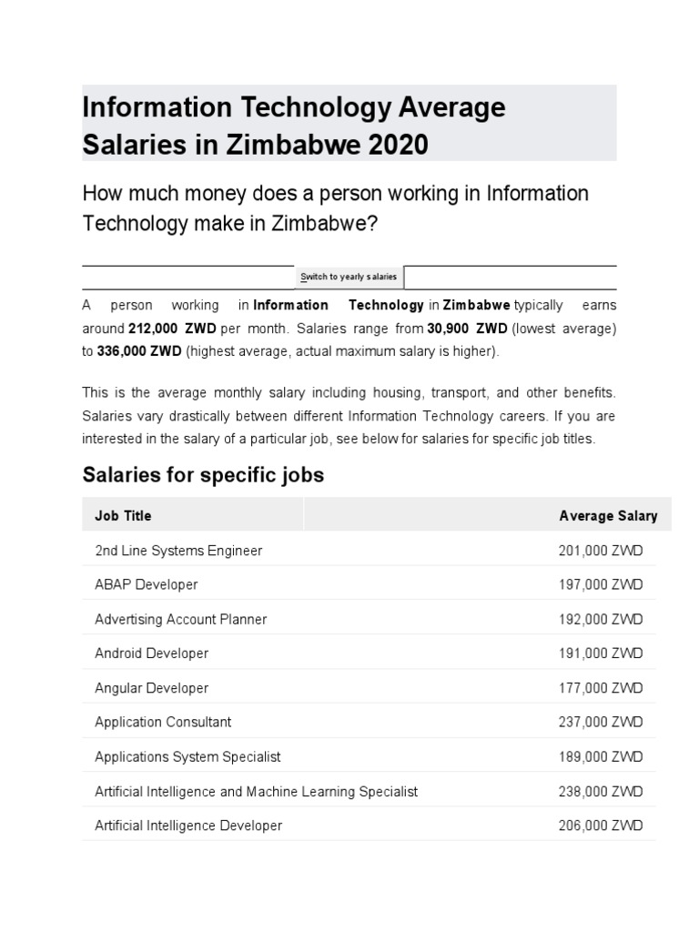 IT Salary Overview in Zimbabwe 2020 | PDF | Enterprise Resource ...