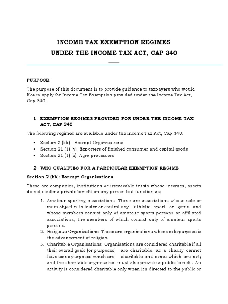 Income Tax Exemption Regimes | PDF | Charitable Organization | Tax ...