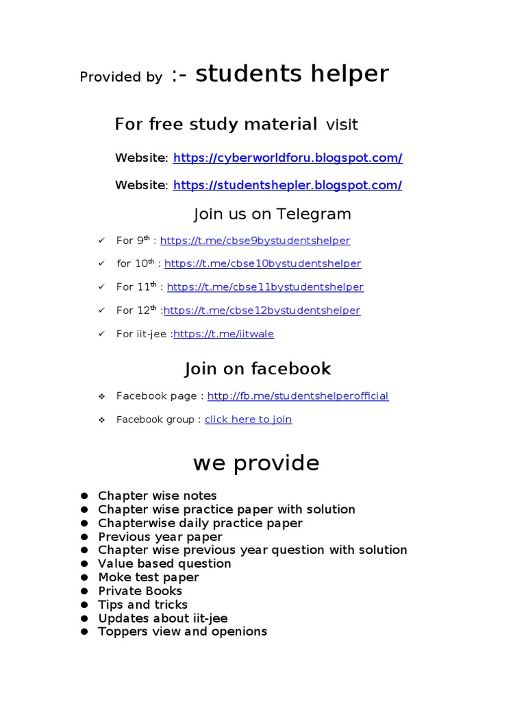 Students Helper: For Free Study Material | PDF