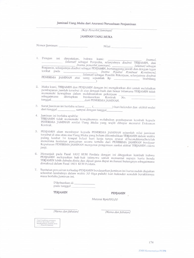 Contoh Format Jaminan Uang Muka | PDF
