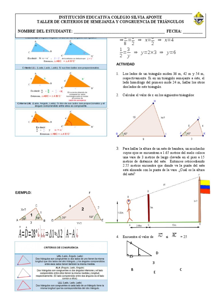 Taller Semejanza de Triángulos | PDF | Triángulo | Espacio