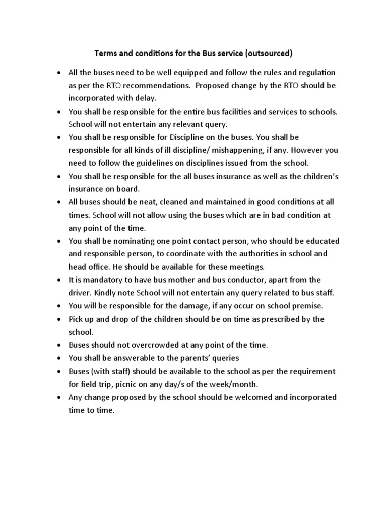Bus Service Terms and Conditions | PDF | Wellness