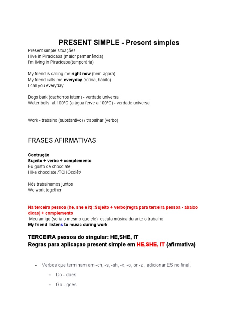 Present Simple - Explicação | PDF | Linguistics | Semiotics